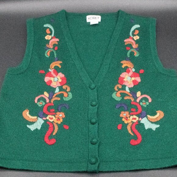 Koret | Sweaters | Vintage Koret Cardigan Sweater Vest Dark Green ...